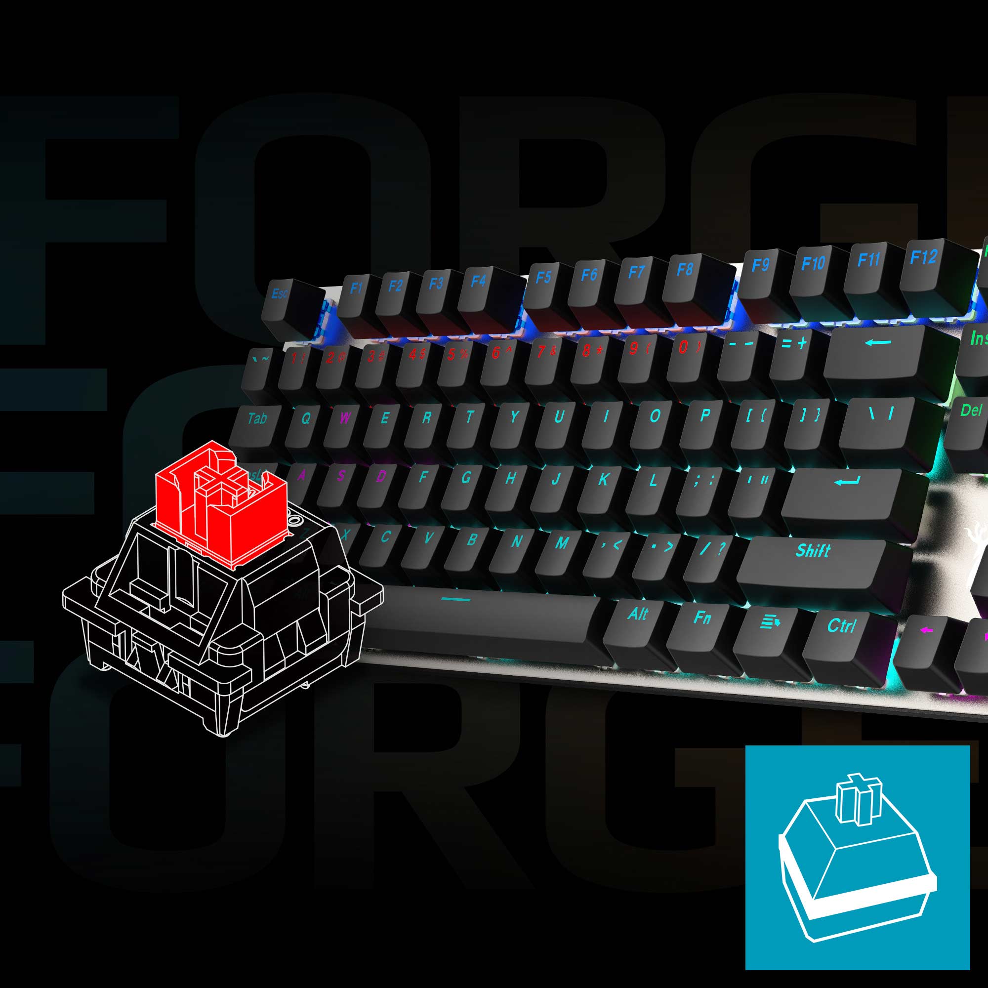 MSI Forge GK310 Mechanical Gaming Keyboard w/ Magnetic Cover - Hot Swappable Mechanical Red ...